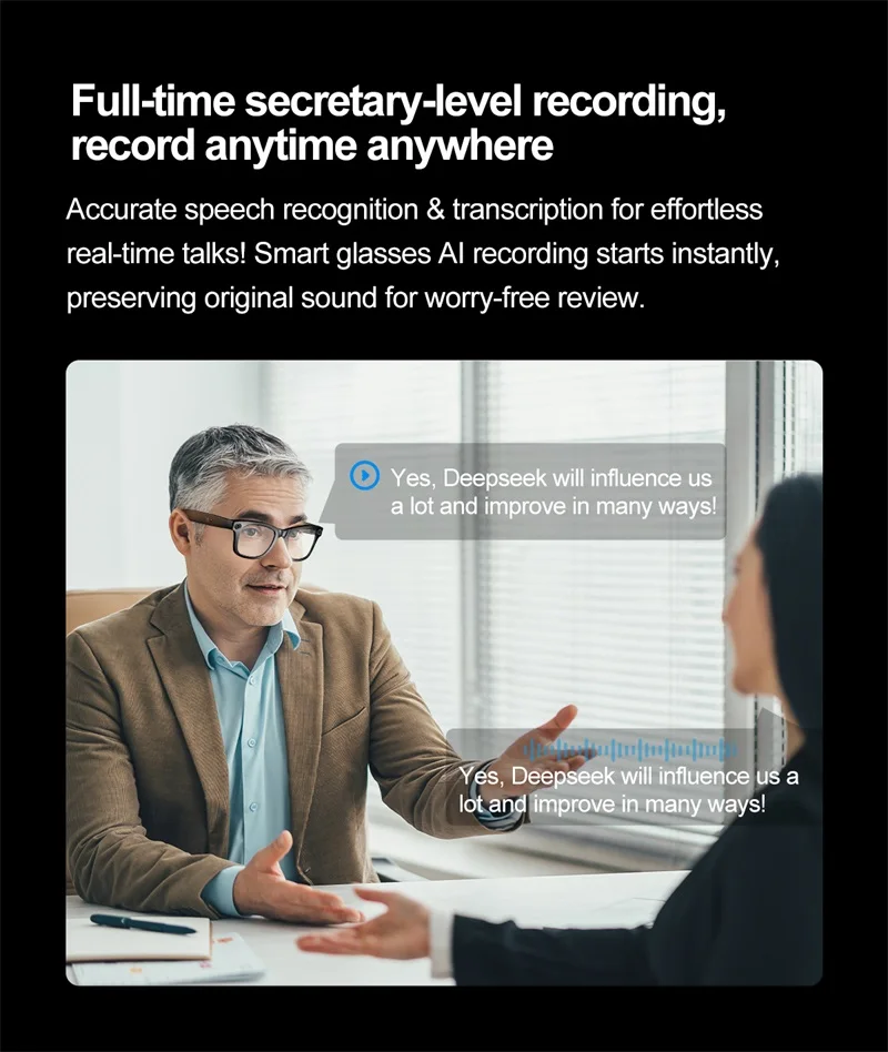 W600B AI Smart Glasses with Real-Time Translation 2K Camera Voice ...
