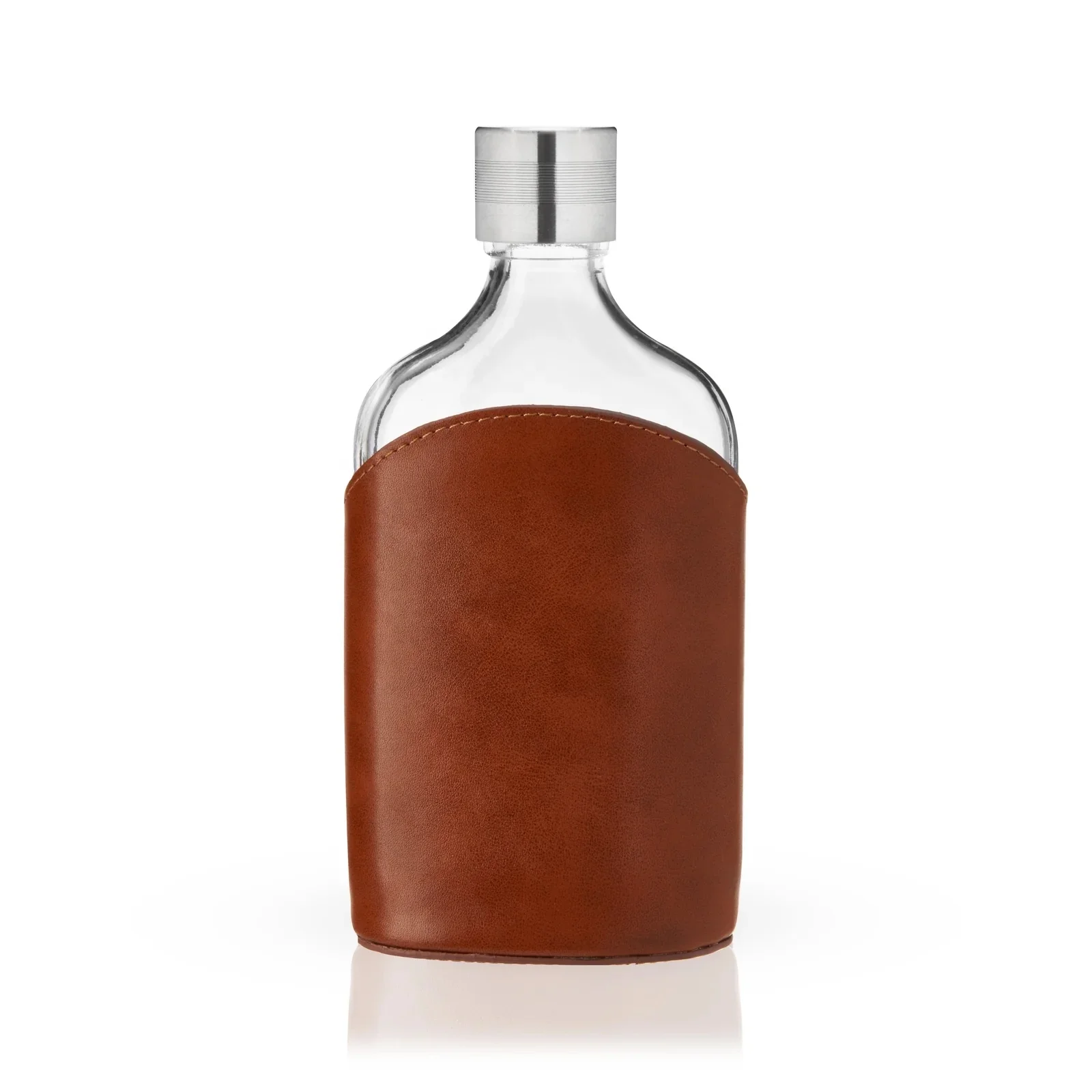 Glass Leather Wrapped Glass Material Hip Flask Leather Pouch Whiskey ...