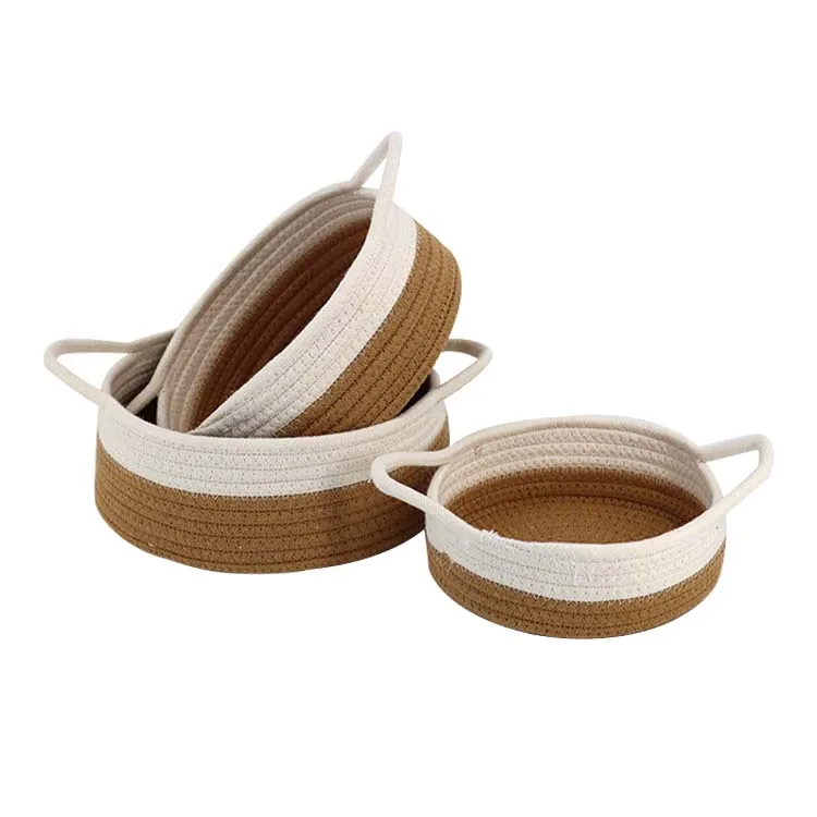 3-Piece Round Small Basket Set- Cotton Rope Woven Baskets for ...