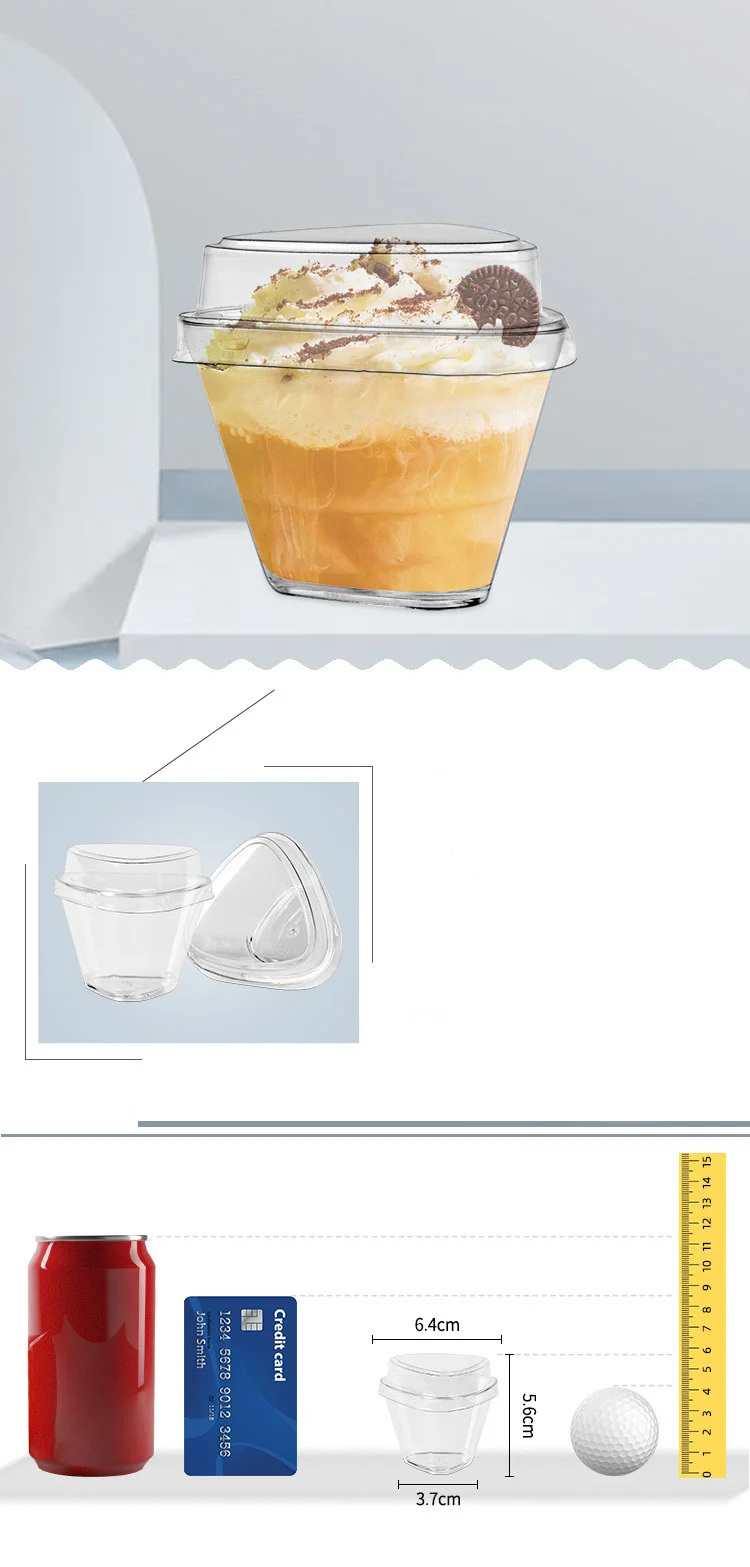 2oz Triangular Clear Plastic Cup Yogurt Pudding Mousse Cake Cup Fruit ...
