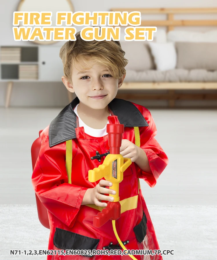 Fireman Water Gun Backpack Water Shooter and Blaster with Costumes and ...