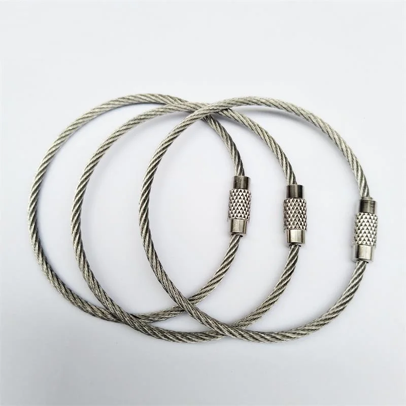 1.0mm 1.5mm 2.0mm Stainless Steel Cable Wire Rope Key Rings For Hanging ...