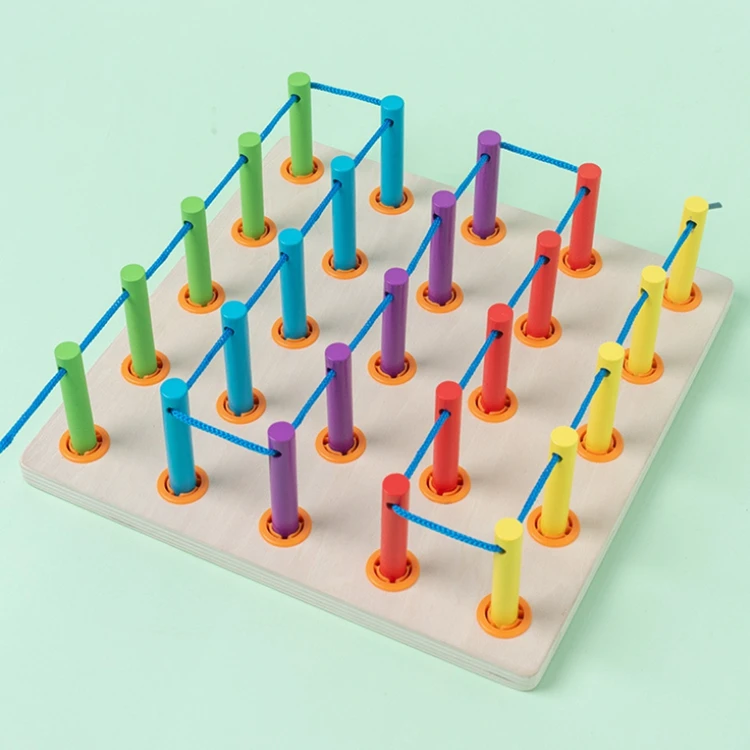 Educational Fine Motor Training Toy Wooden Threading Nail Board For ...