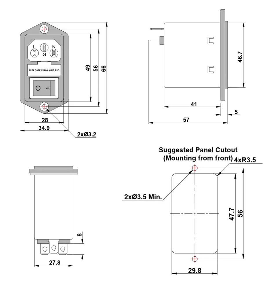 Mini-version Power Inlet Module with EMI Filter & Switch
