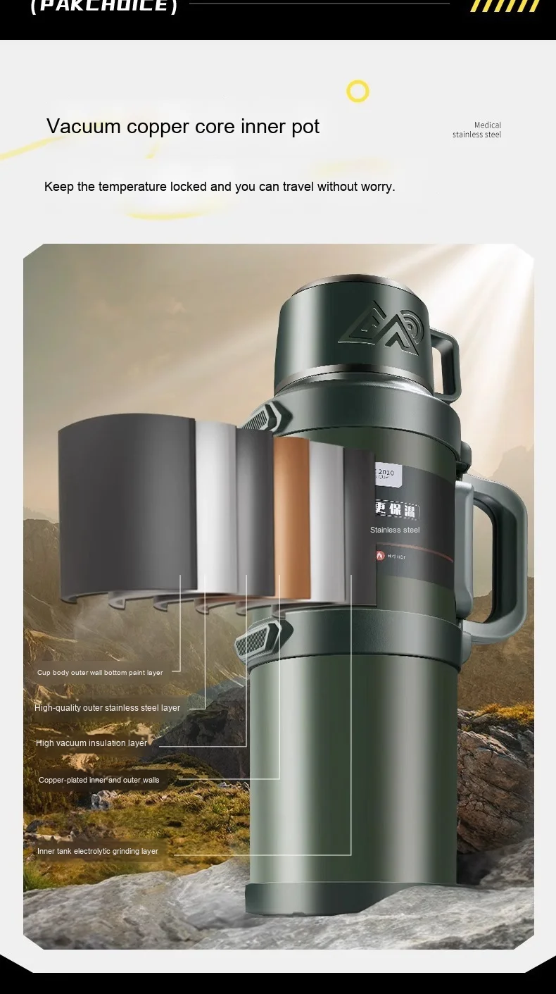 4000ml 316 Stainless Steel Outdoor Thermos Cup Travel Pot Double Layer ...