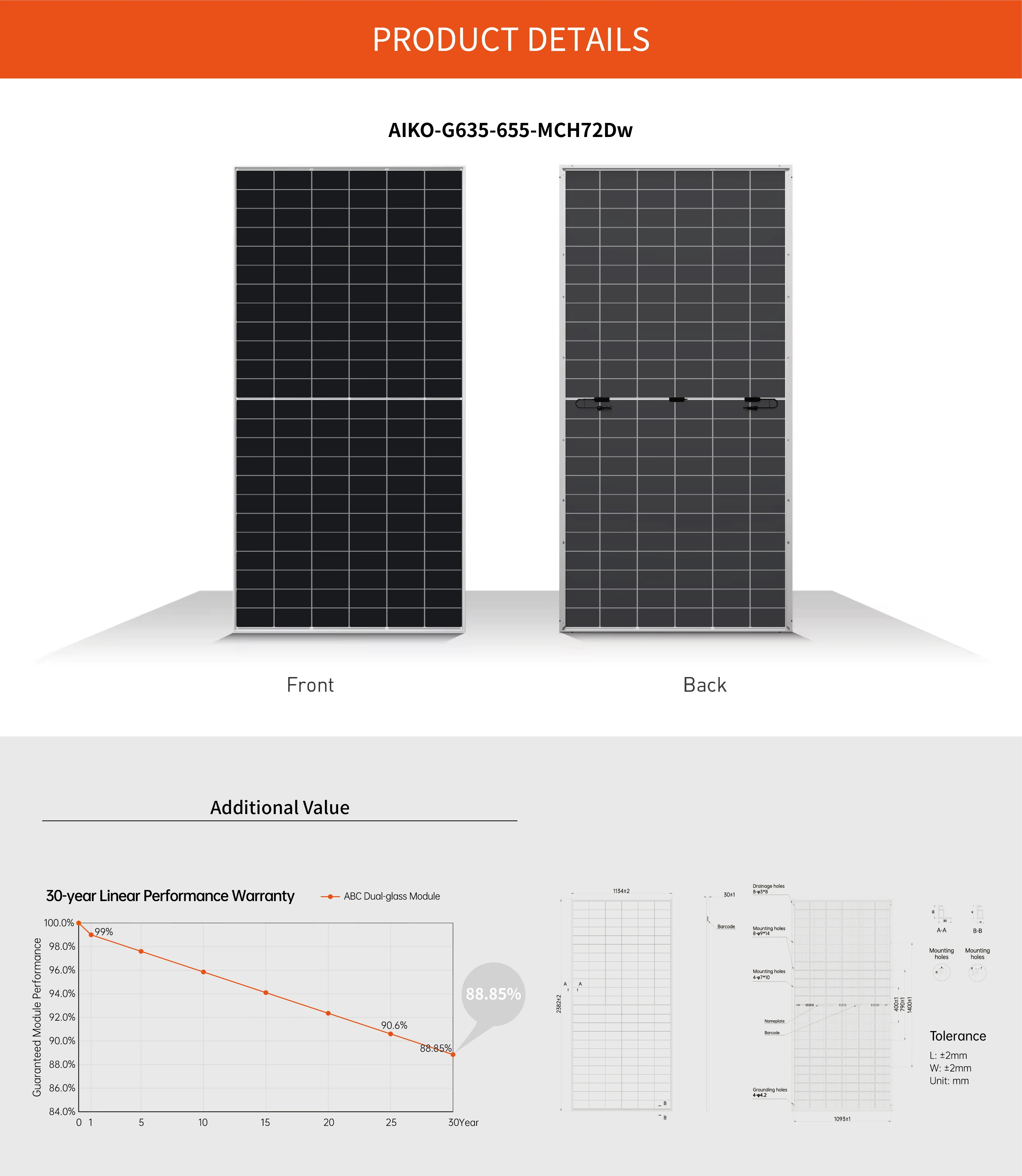 Aiko Mono N Type Abc 635w 640w 645w 650w 655w Bifacial Solar Panels Super High Efficiency ...