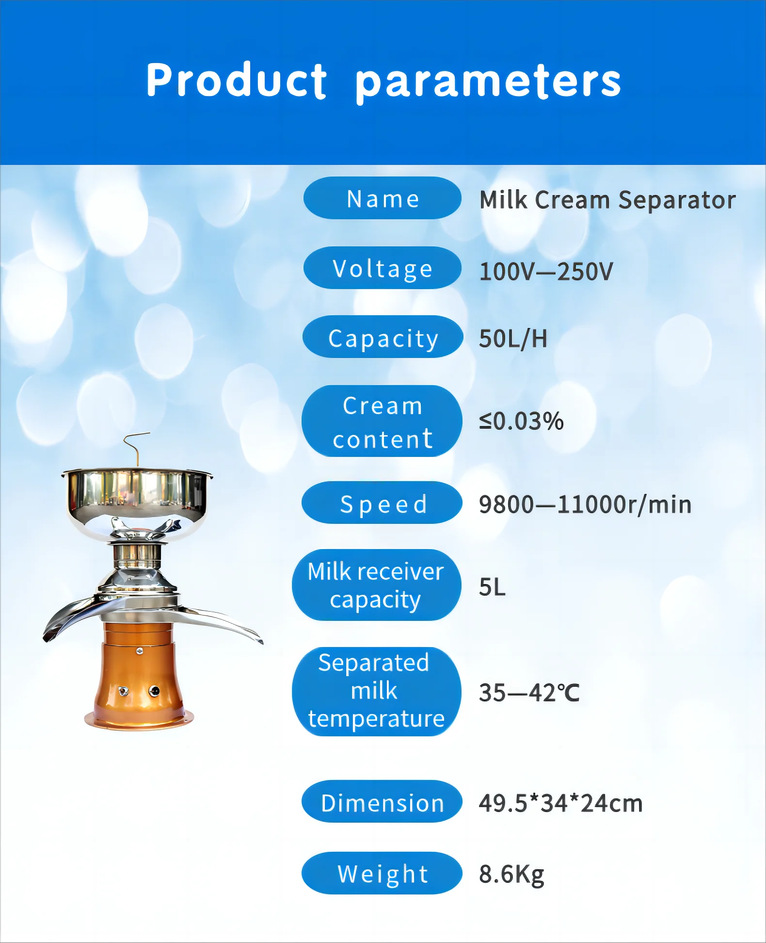 50l Large Capacity Popular Design Milk Fat Separator Electric Milk ...