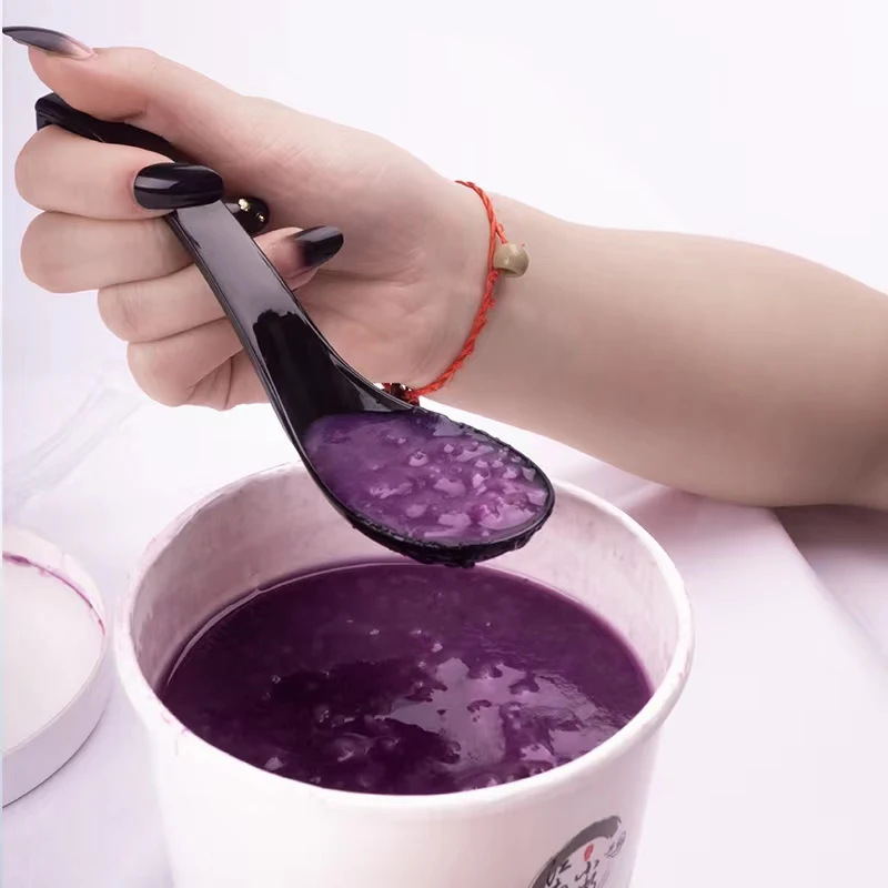 Large Transparent and Black Long Handle Fast Food Spoons Home Flatware ...