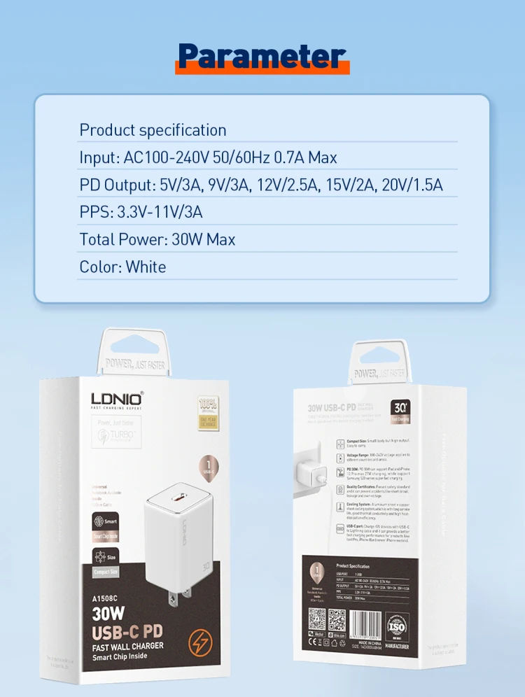 LDNIO 30W PD Fast Charger - Universal Mobile Phone Charger