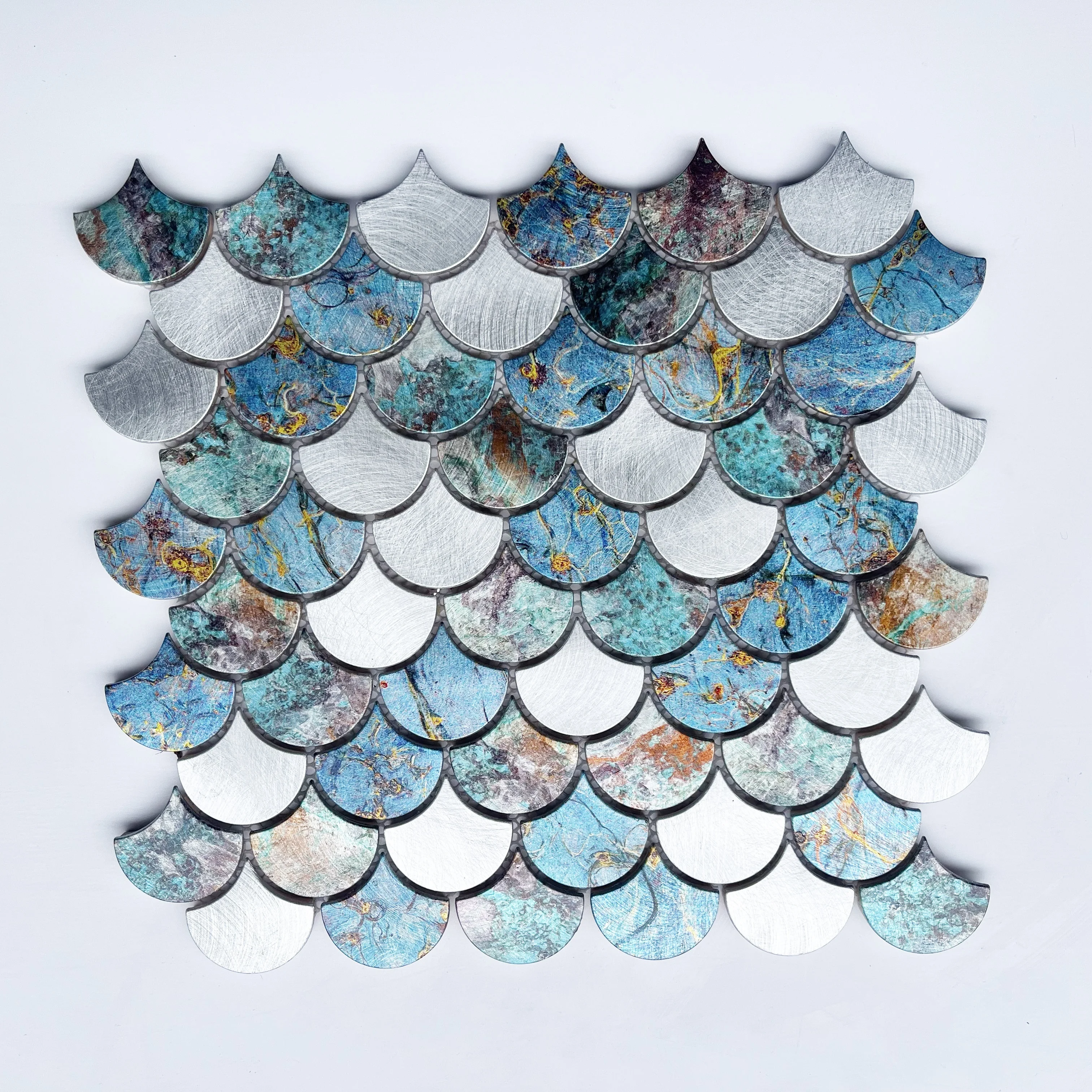 Modern Fish Scale Shape Aluminium Mosaic Wall Tile for Kitchen Bathroom ...