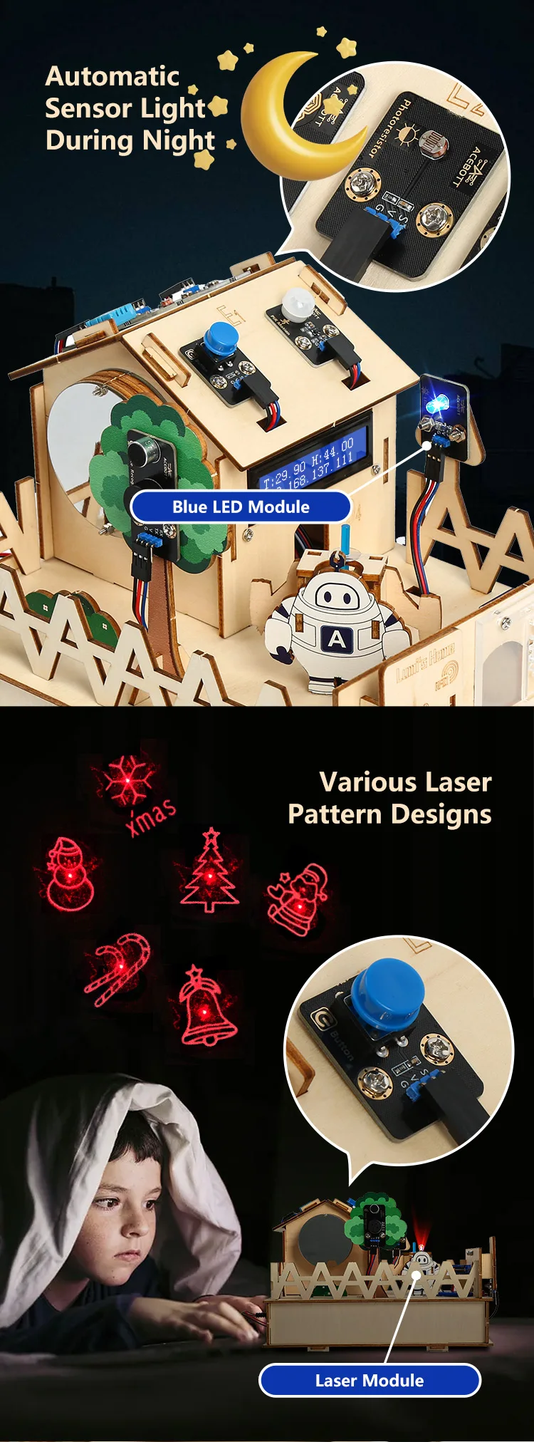 ACEBOTT ESP32 IOT Projects Wooden House STEM Education Smart Home ...