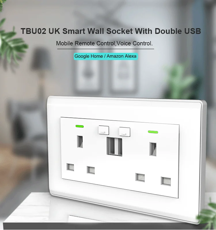 High Quality 13a Voice Control Socket Usb Uk Double Socket Smart Tuya ...