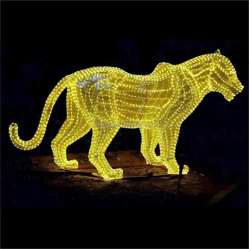 Outdoor 3d Large Led Leopard Animal Wire Sculpture For Commercial ...