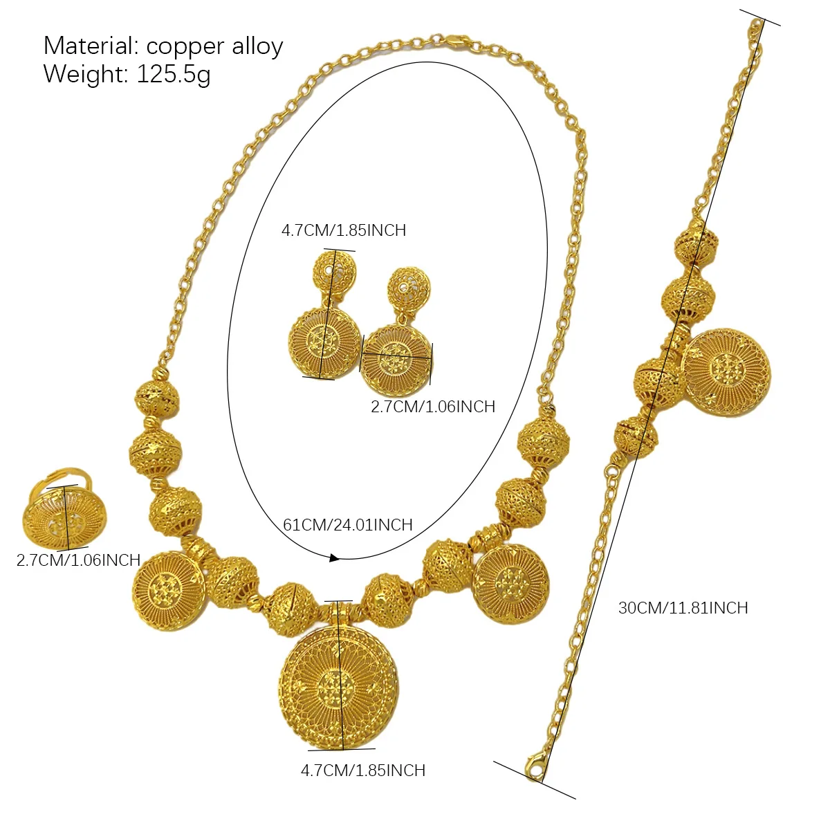 Dubai Indian African Bead Necklace Earrings Jewelry Set for Women 24K ...