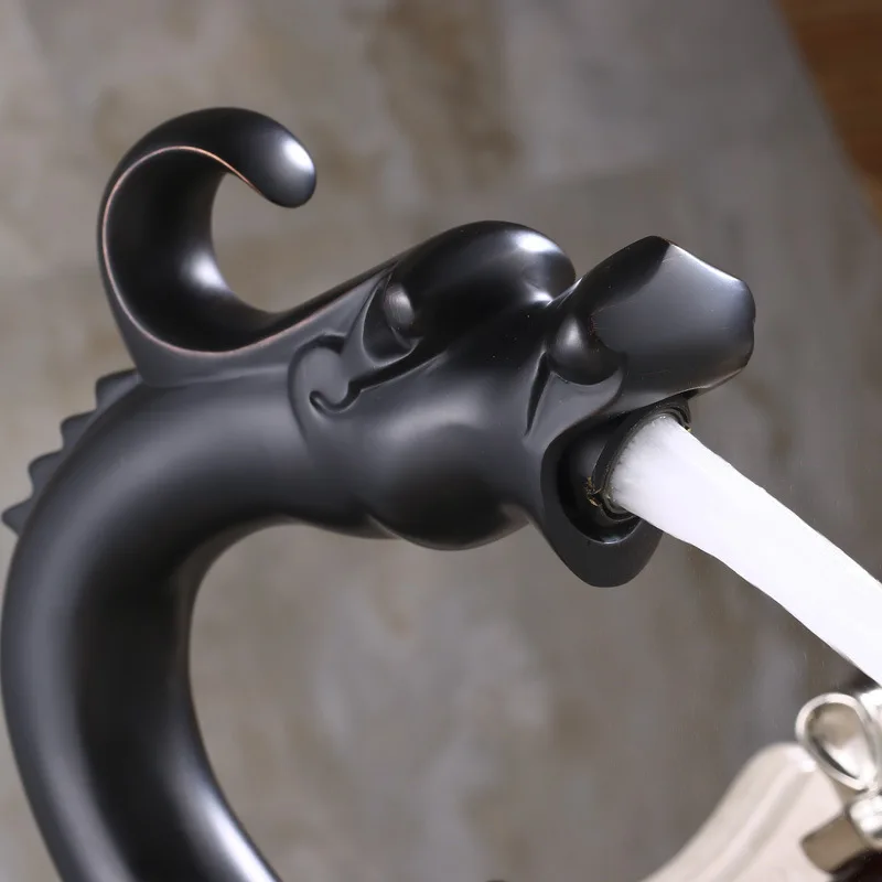 Black Gold Antique Dragon Bathroom Basin Faucet Brass
