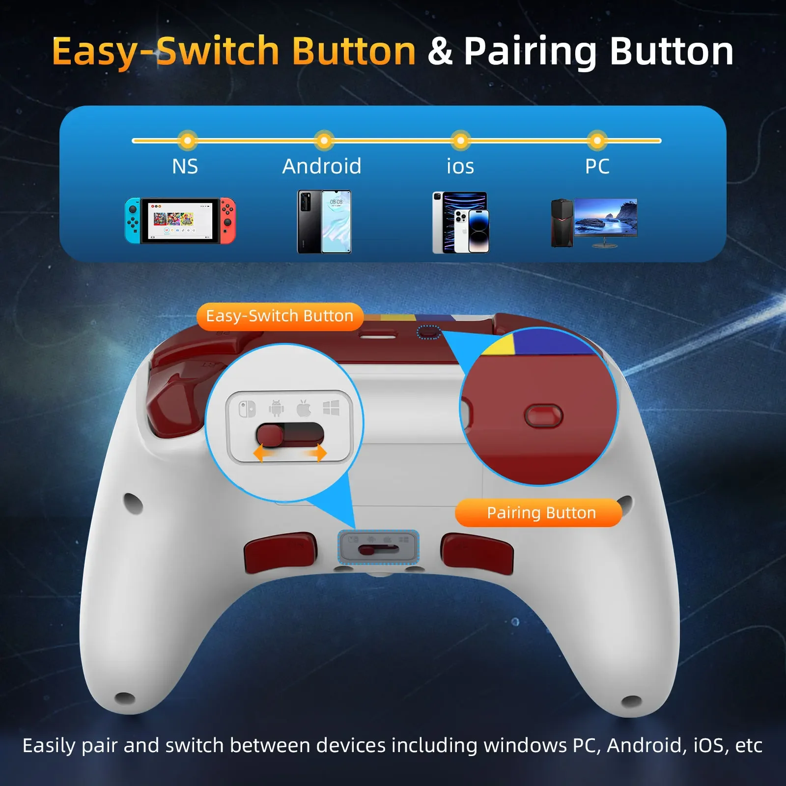 New Star-field Pc Controller Hall Effect Joystick & Nfc Amiibo With 2 ...