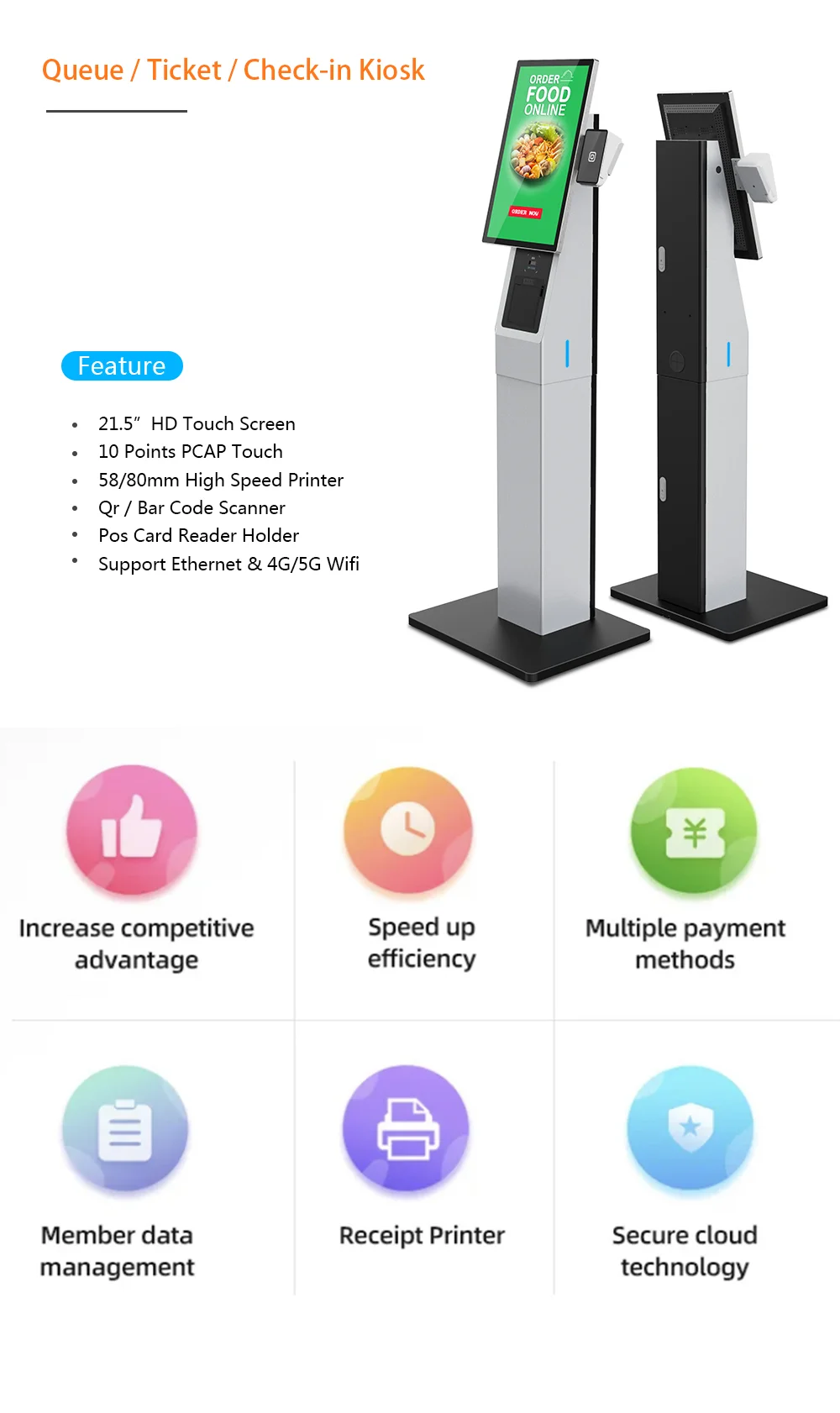 Capacitive Multi-point Touch Screen Intelligent Terminal Kiosk Self Ordering Kiosk In Restaurant ...