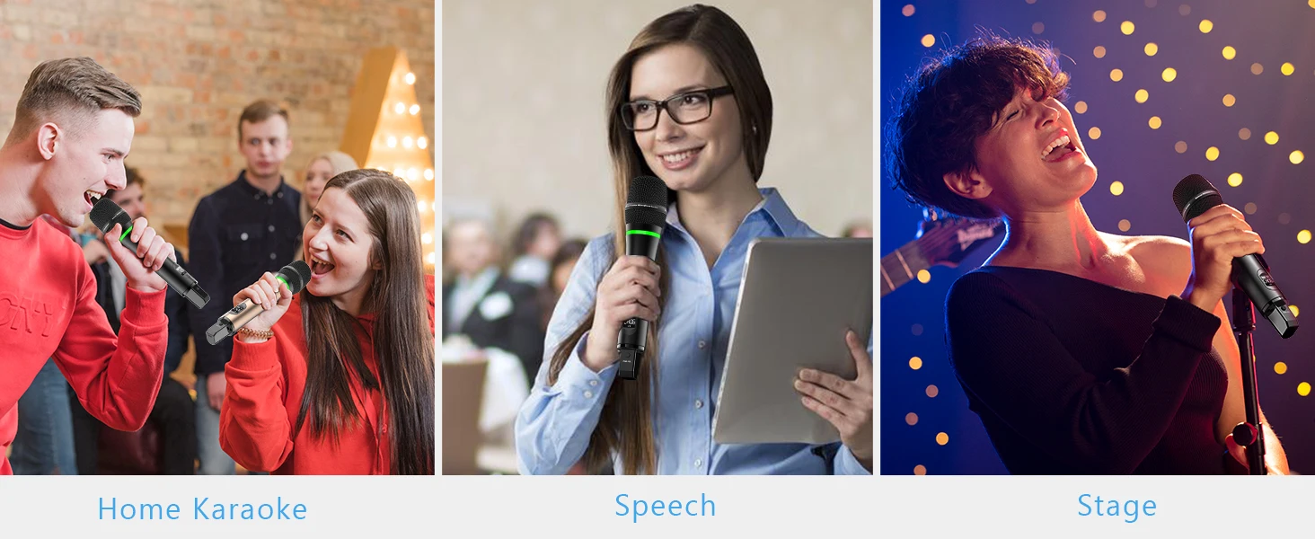 Bietrun Wireless Microphone,240ft Rechargeable Uhf Metal Dual Cordless ...