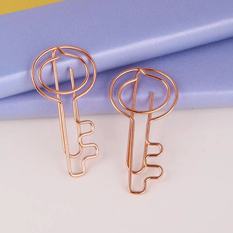 Cartoon Key Shaped Paper Clip Creative Pin Rose Gold Special Bookmark ...