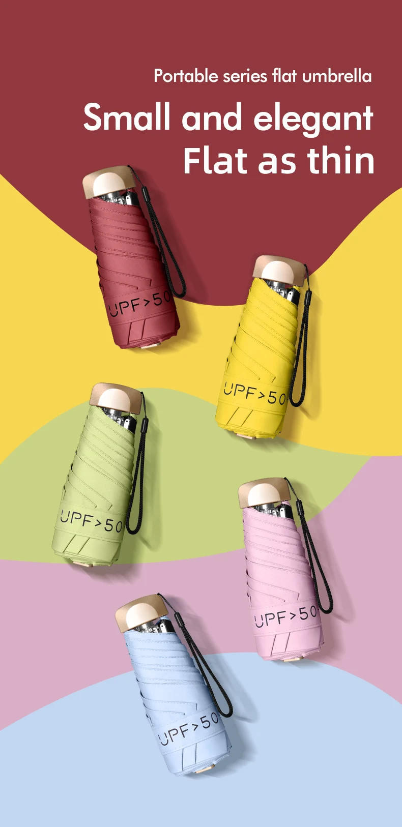 Rain Compact Umbrella - 6-Bone Mini Light for Adults