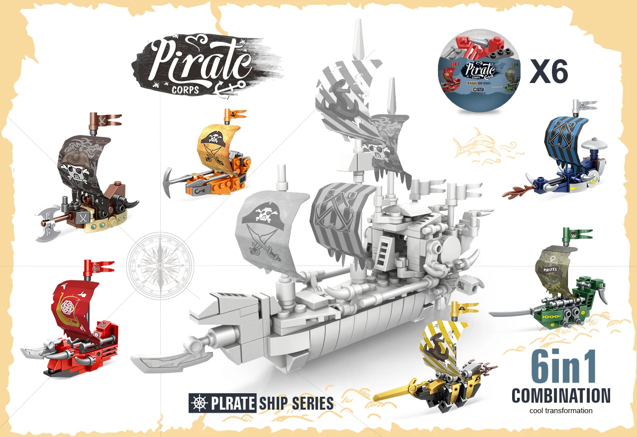 Pirate Ship Building Blocks Set - 12pcs Educational Diy Toy, Oem Available