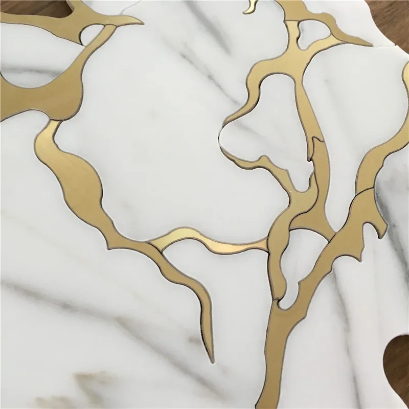 Waterjet Brass Inlay White Stone Mosaic for Flooring and Wall| Alibaba.com