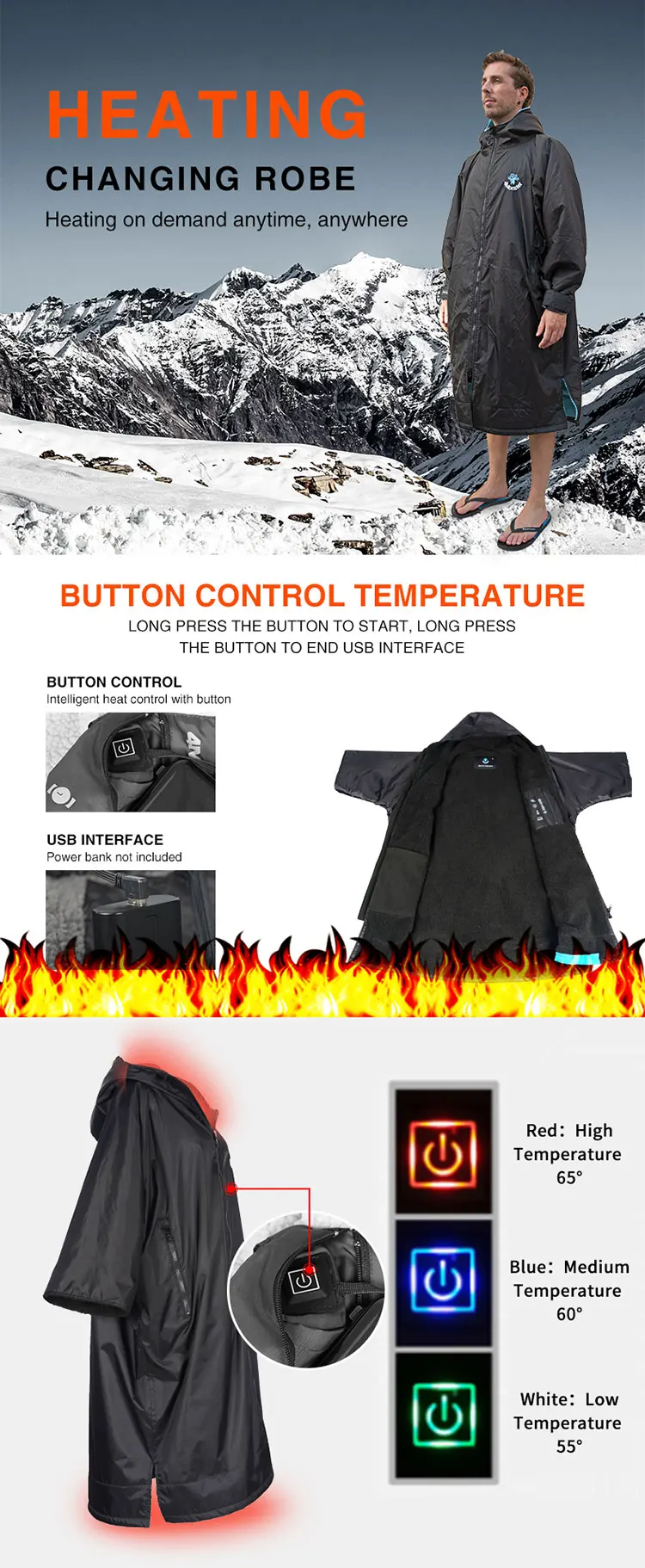 Custom Waterproof Heated Dry Beach Robe USB Long Sleeve Quick Changing ...