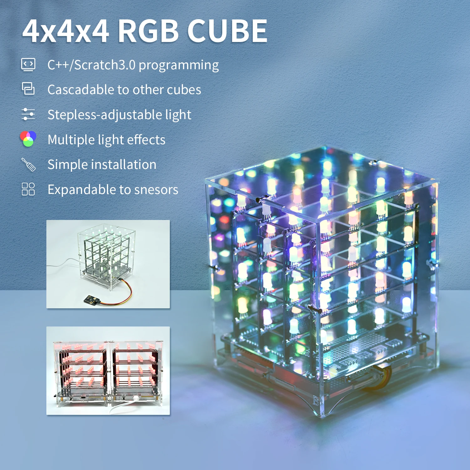 Keyestudio 4x4x4 RGB LED CUBE Kit for Arduino Projects