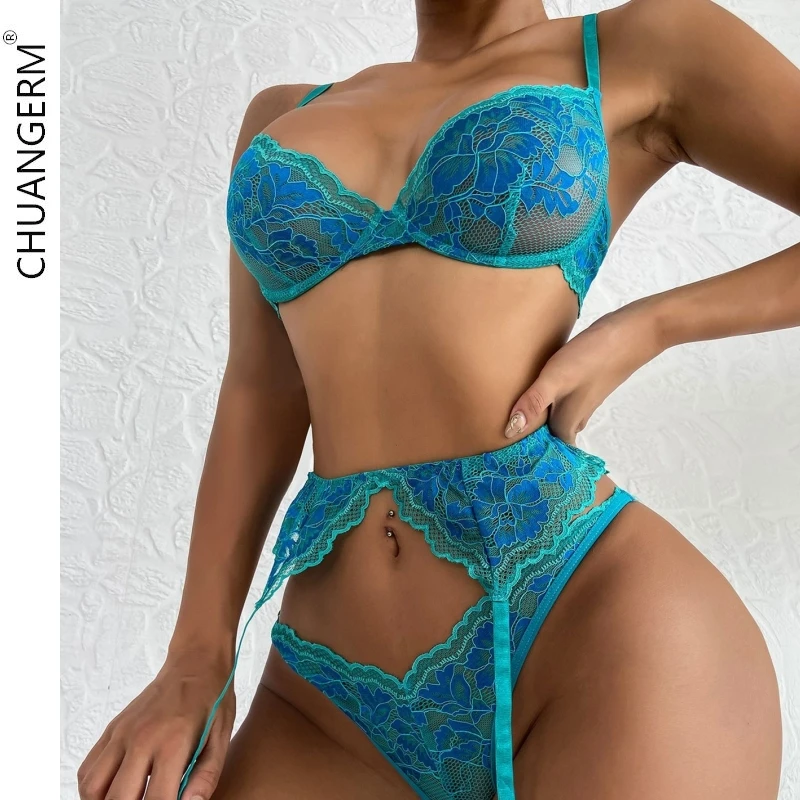 Chuangerm Oem 2024 Ins Girls Sexy Four Piece Floral Embroidery