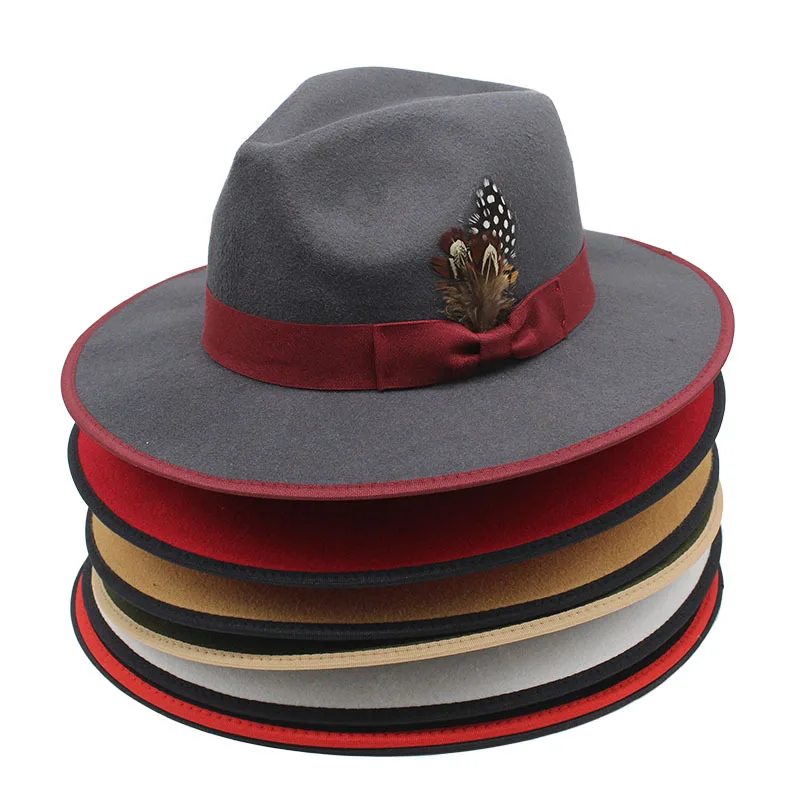 Classic Fedora Hats with Wide Brim Wool Felt for Travel