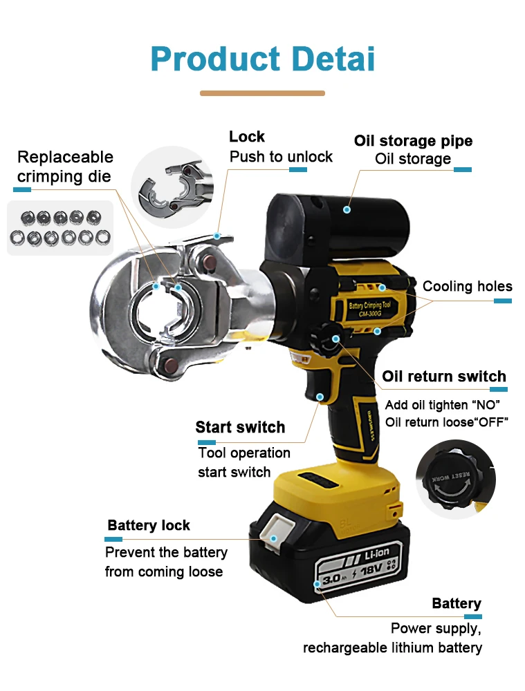 CM-300G Mini Hydraulic Battery Powered Cable Crimping Tool