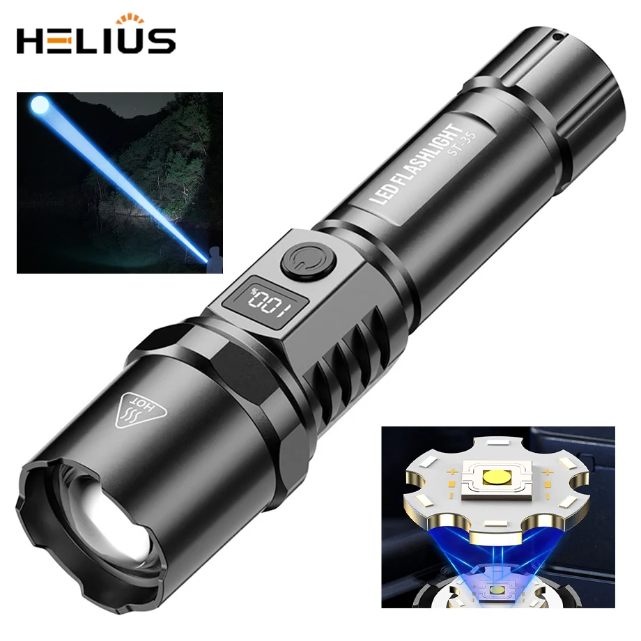 Helius 30W 1000m Long Range Powerful Torch ABS Digital Display Rechargeable Zoomable Portable ...