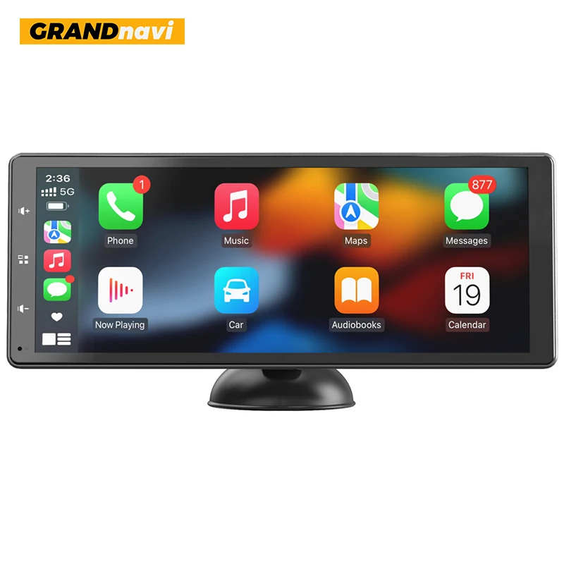 GRANDNAVI Portable 10inch Wireless CarPlay Wireless Android Auto Touch ...