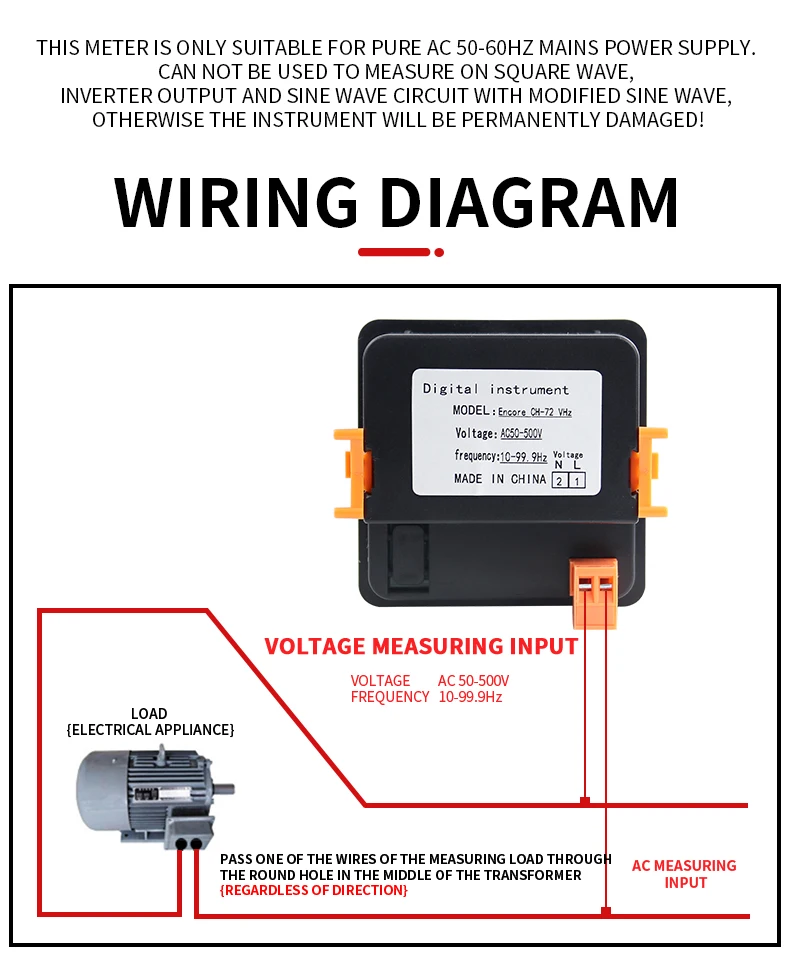 72*72mm Digital Voltage Hertz Meter Power Frequency Combination Meter ...