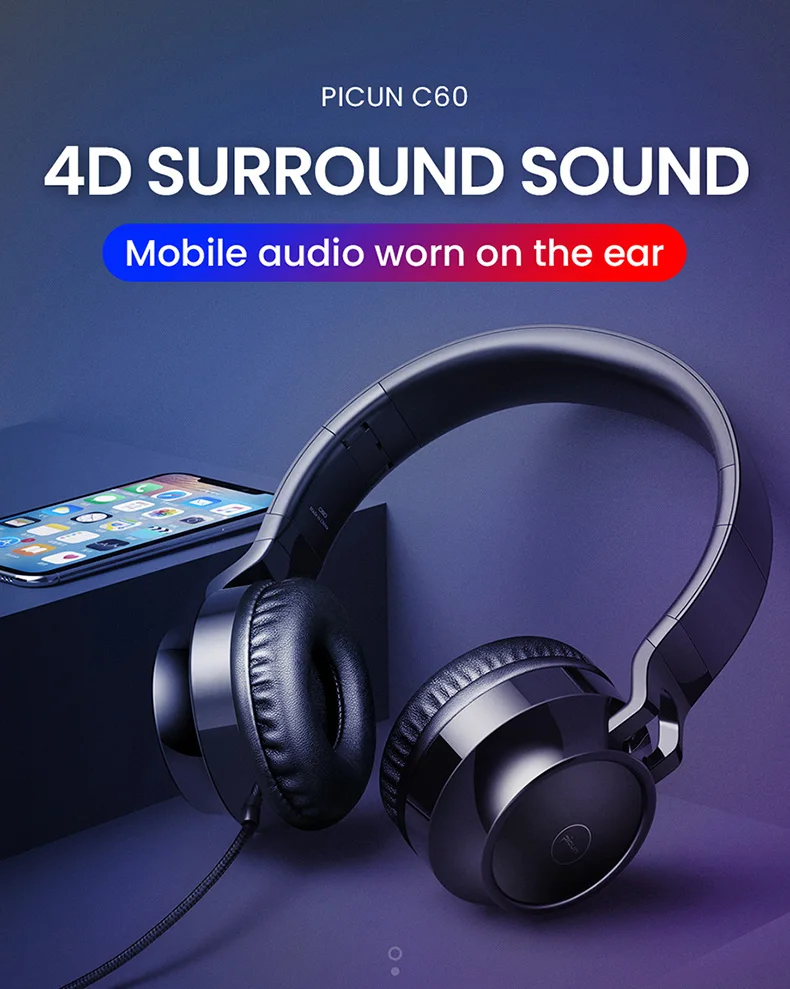 Picun C60 3.5mm Jack Plug Simple Design Hi Fi 3d Stereo Line-in Mic ...