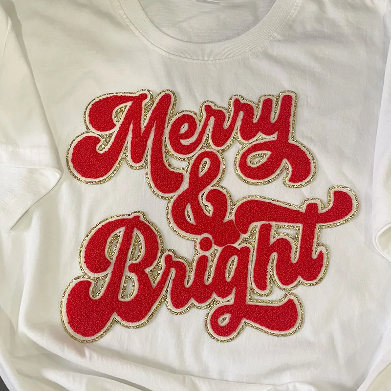 Merry and Bright Chenille Patches - Perfect for Holiday Hoodies