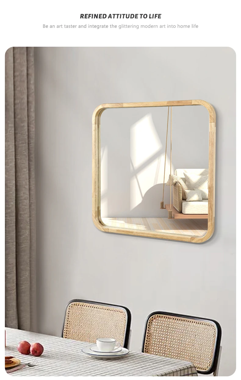 41x163 Factory Price Rural Style Square Wooden Wall Mirrors Large Solid Rubber Natural Wood ...