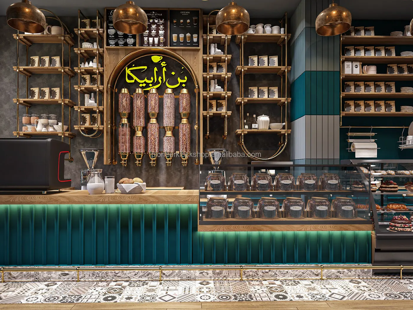 Retail Coffee Shop Counter Coffee Bean Display Shelves Cake Pastry Shop ...