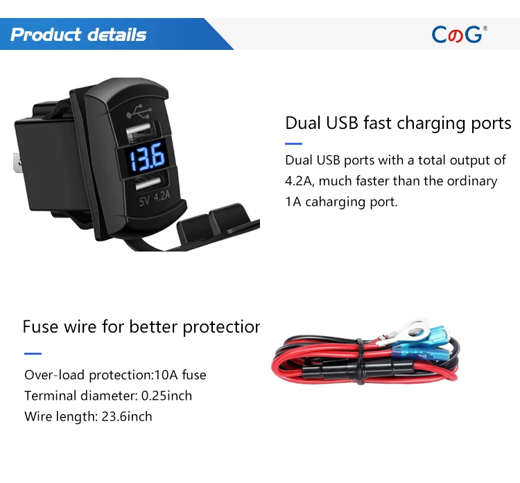 Cg Dual Interface Usb Rocker Switch Charge Socket Led Digital Voltmeter ...