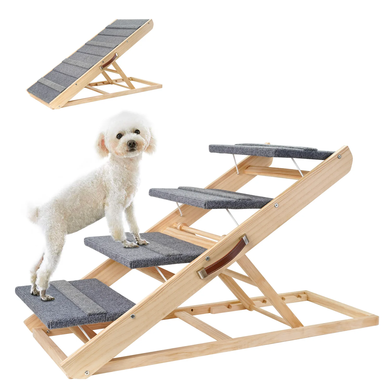 Indoor Pet Ramp - Wooden Folding Stairs for Small Dogs