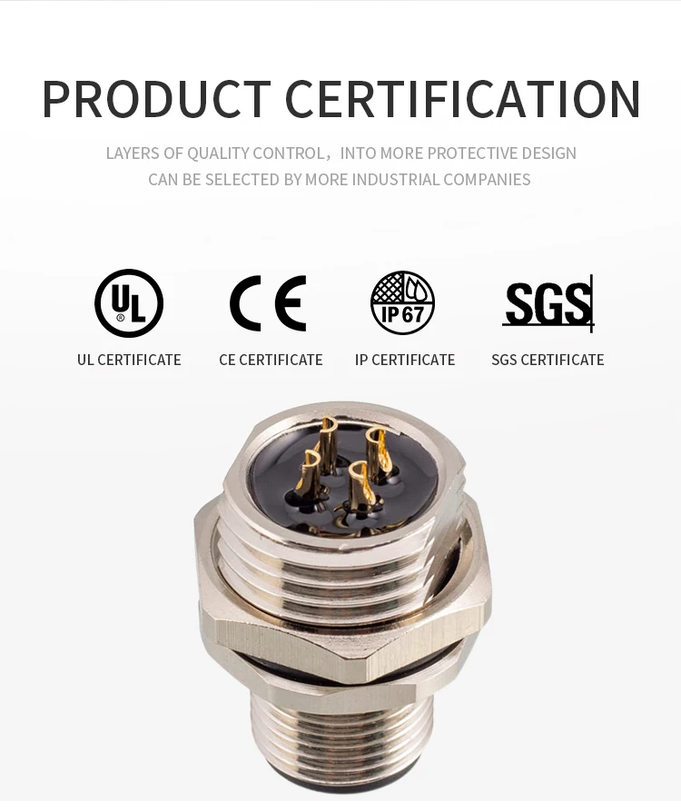 Factory M12 3-Pin Male Waterproof Metal Solder Panel Front Mount ...
