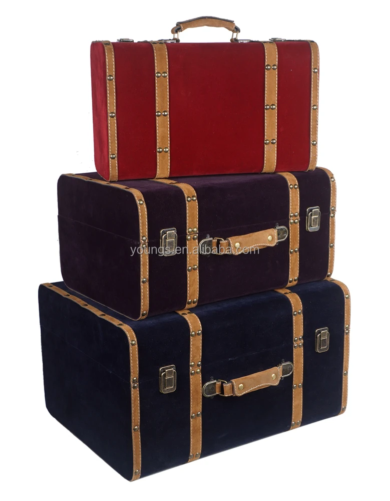 Decorative Handmade Wooden Storage Luggage Suitcase Chest Set - Buy ...
