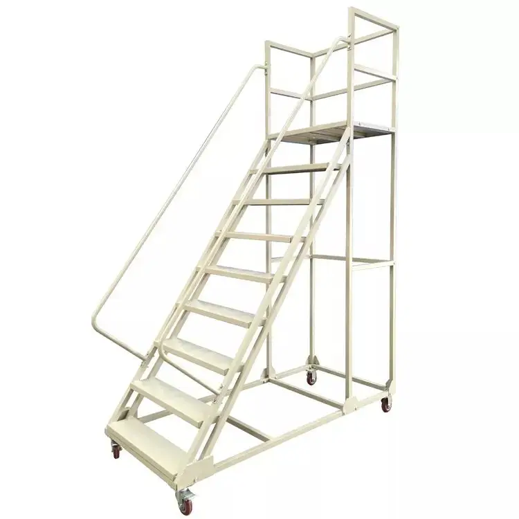 Warehouse Safety - Rolling Large Top Platform Steel Ladder