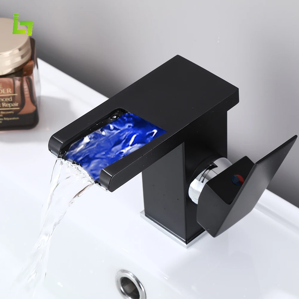 Luxury LED Black Basin Colorful Light Washbasin Mixer Faucets Mixers ...