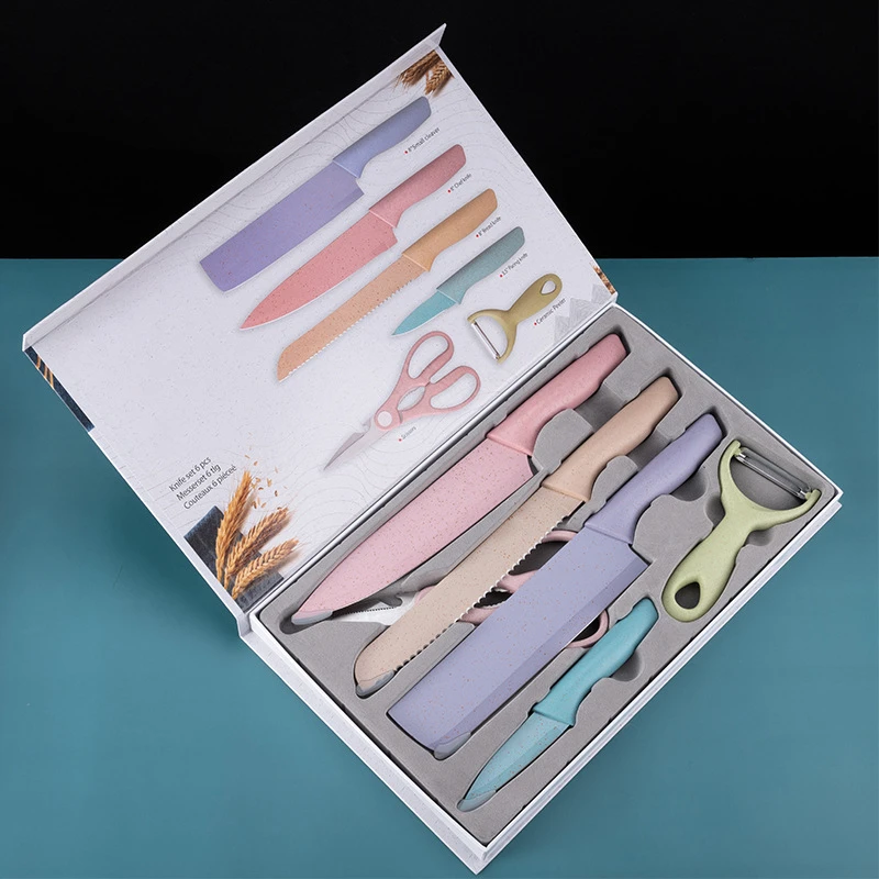 Colorful 6pcs Wheat Straw Kitchen Knife Set Eco-friendly Kitchen Knife ...