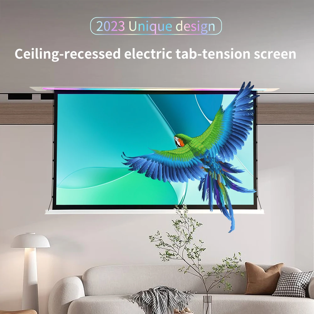 TOPMEIJIA 92-150" Ceiling Recessed Projection Screen - Smart & Stylish