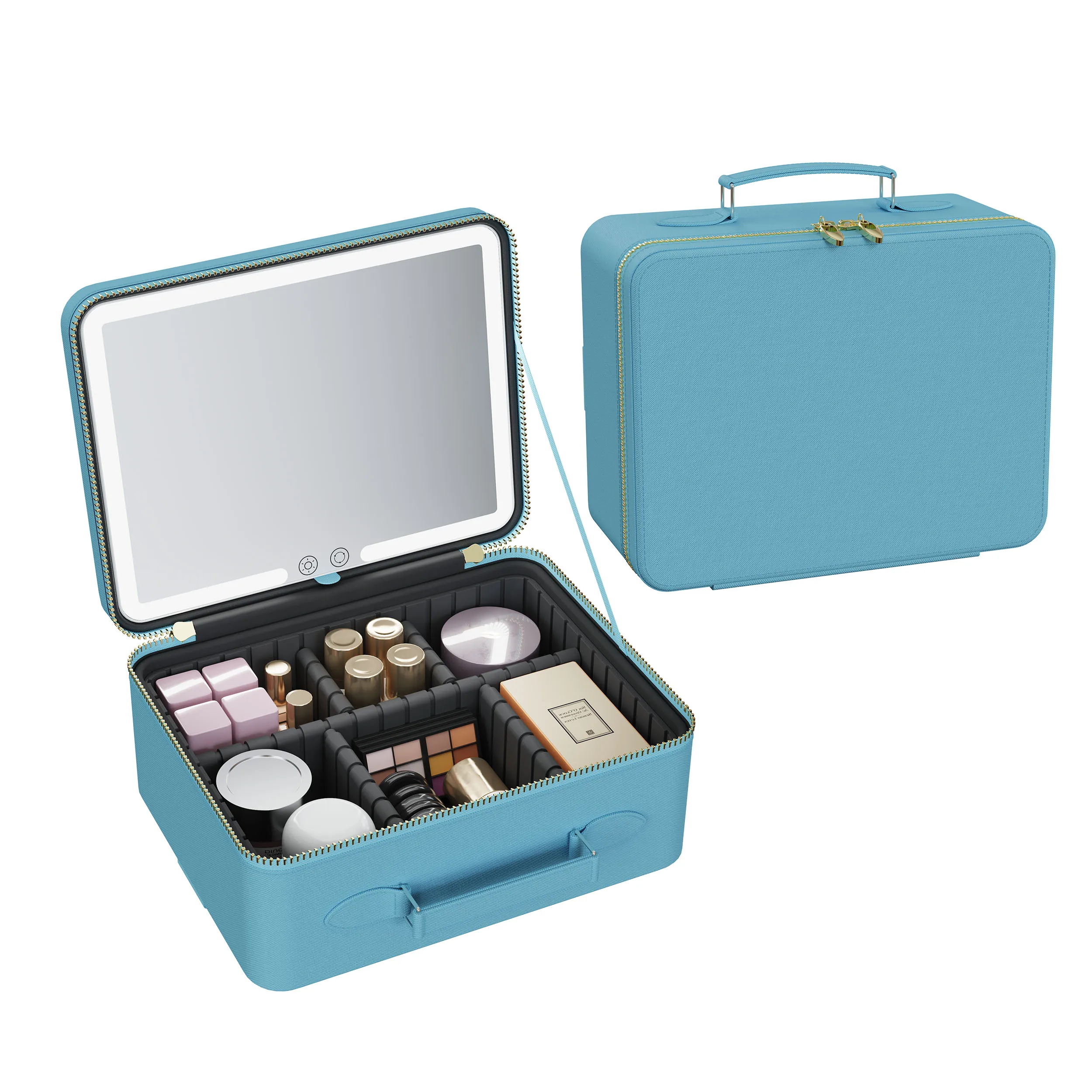 Portable Vanity Storage Box Lighted Type-C Charging Pu Leather Pink ...