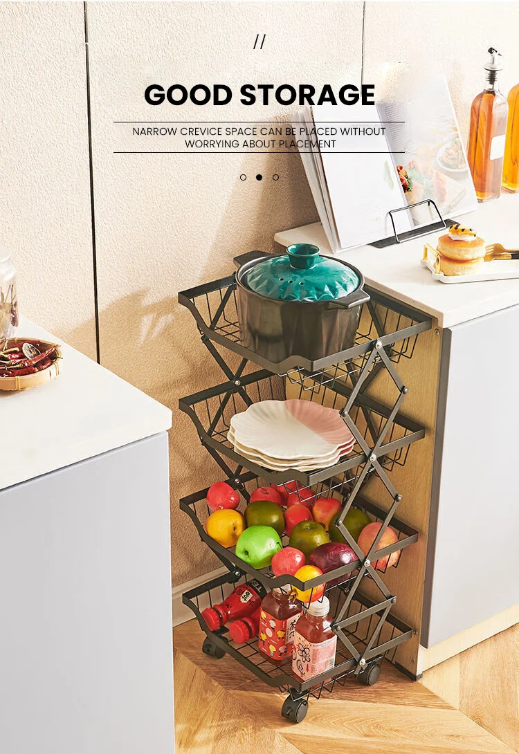 Kitchen Vegetable Trolley Utility Foldable Rolling Cart Multi-purpose 3 ...