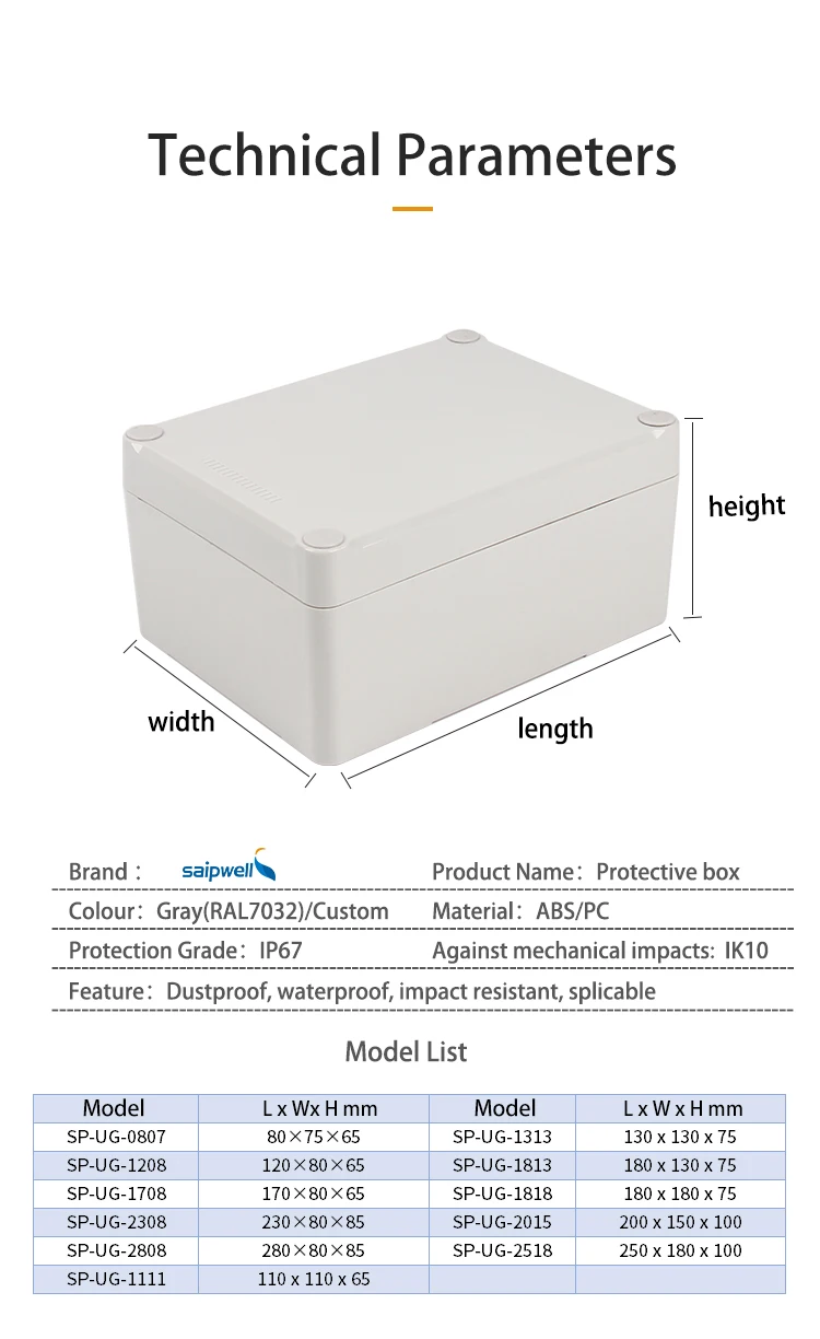 Saipwell New Design Abs Junction Box Sp-ug-1111 110*110*65 5mm ...