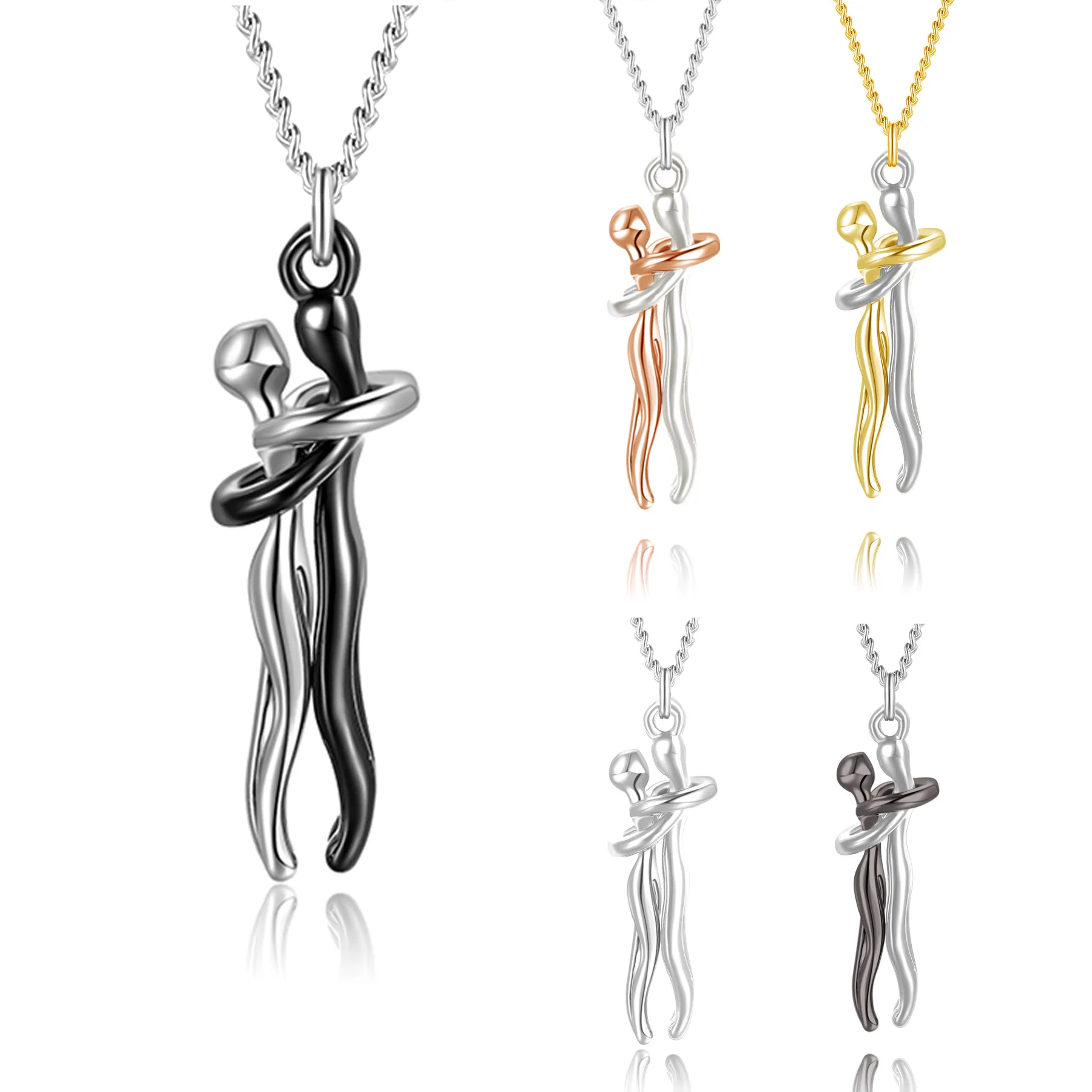 Hot Couple Embrace Necklace Romantic Collarbone 18k Gold Plated Pendant ...